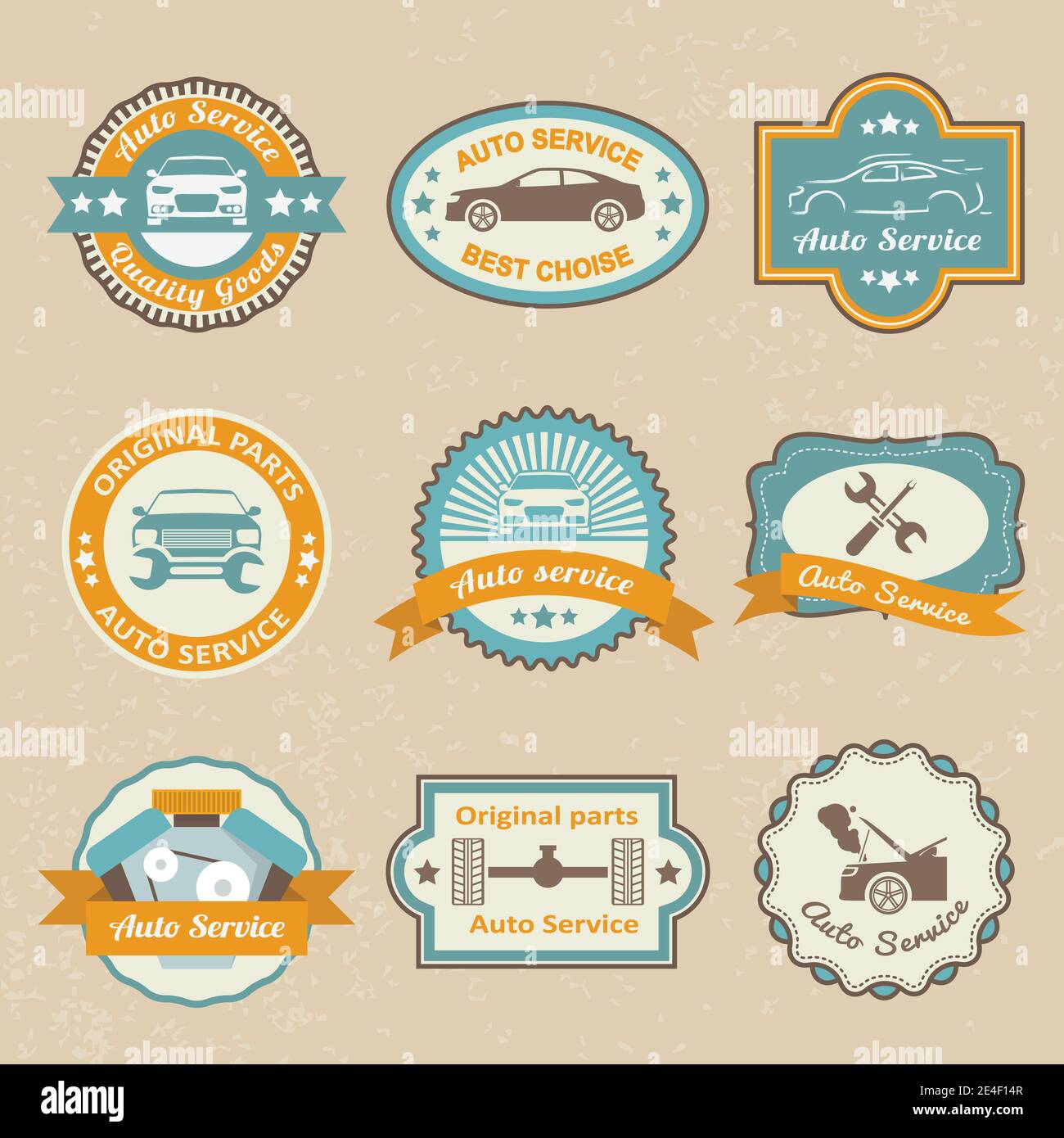 Auto mechanic service labels set of maintenance car repair and working ...