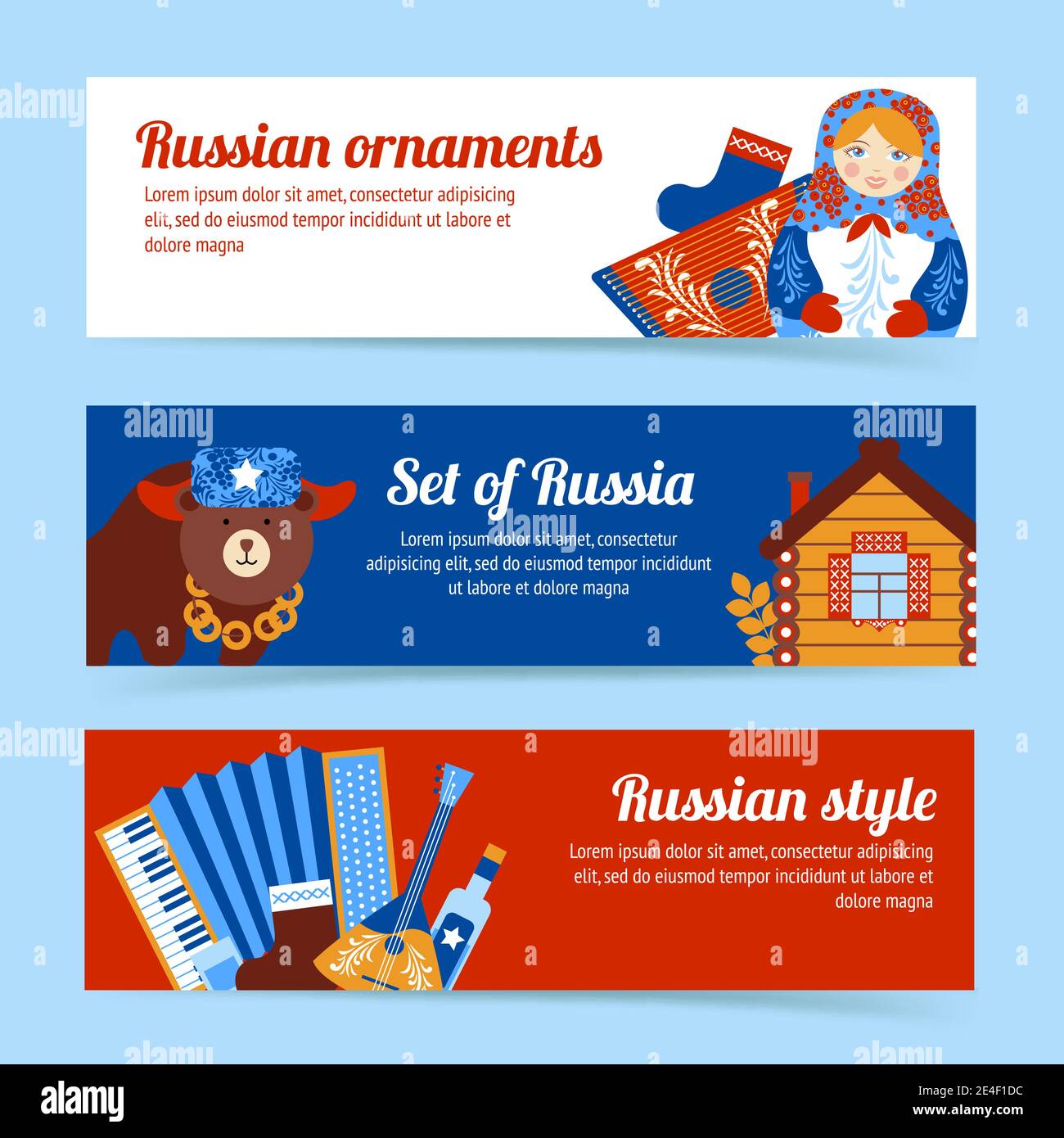 Russia travel style and ornaments banner set isolated vector ...