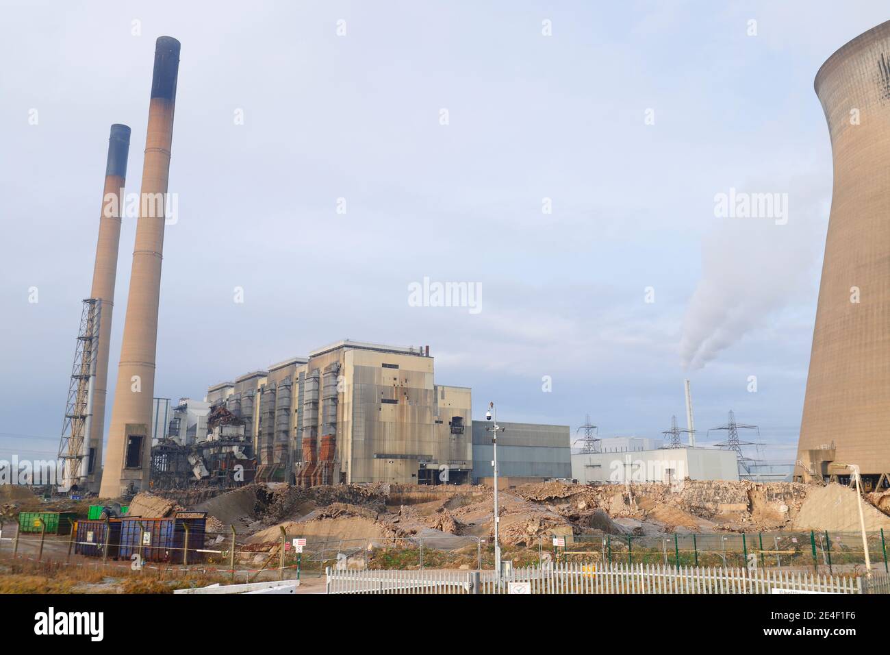 The remains of Ferrybridge C Power Station whilst demolition is ongoing ...