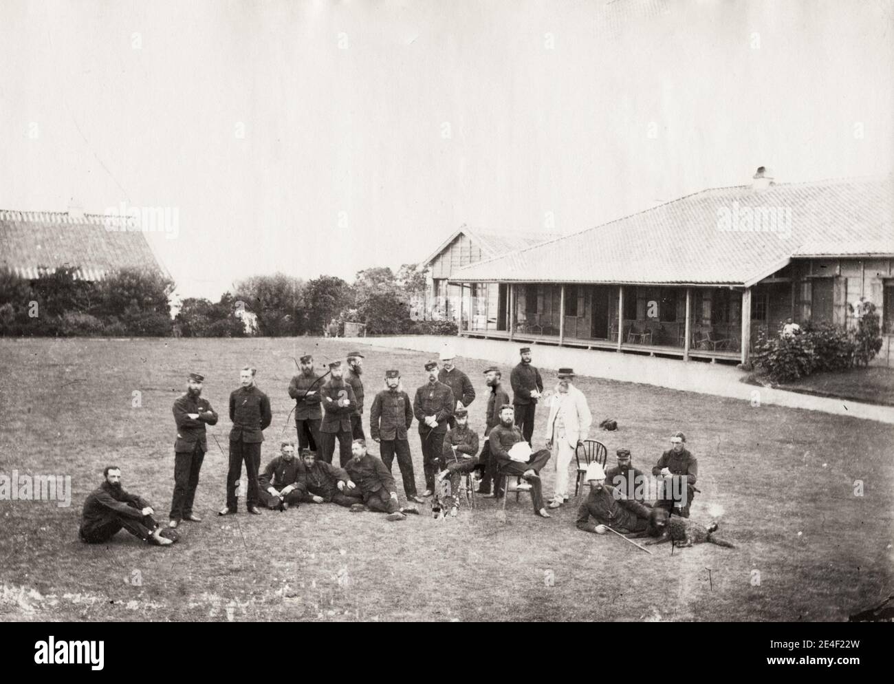 Vintage 19th century photograph: officers' mess room, British army camp ...