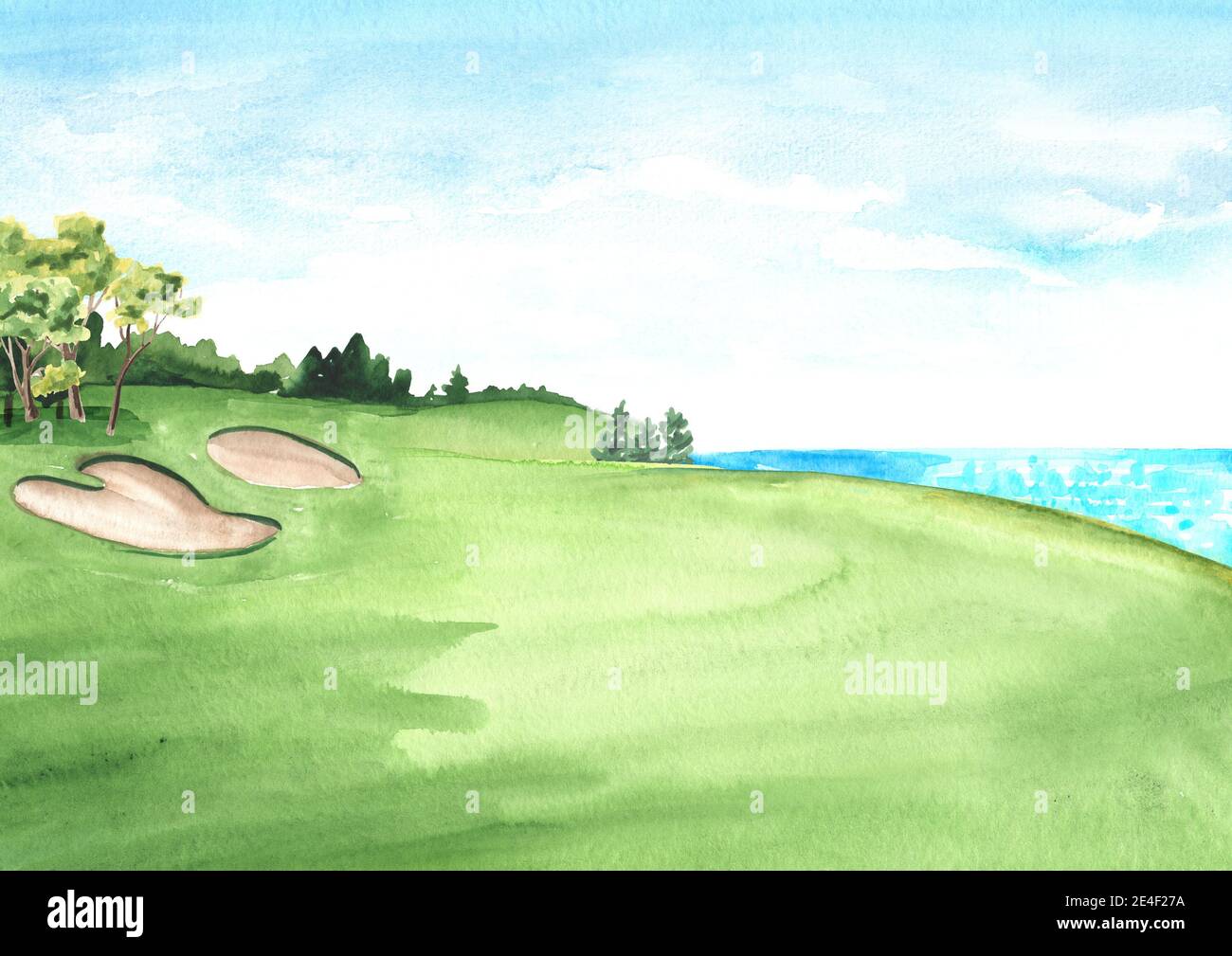 View of the Golf course with a beautiful green field with a rich lawn ...