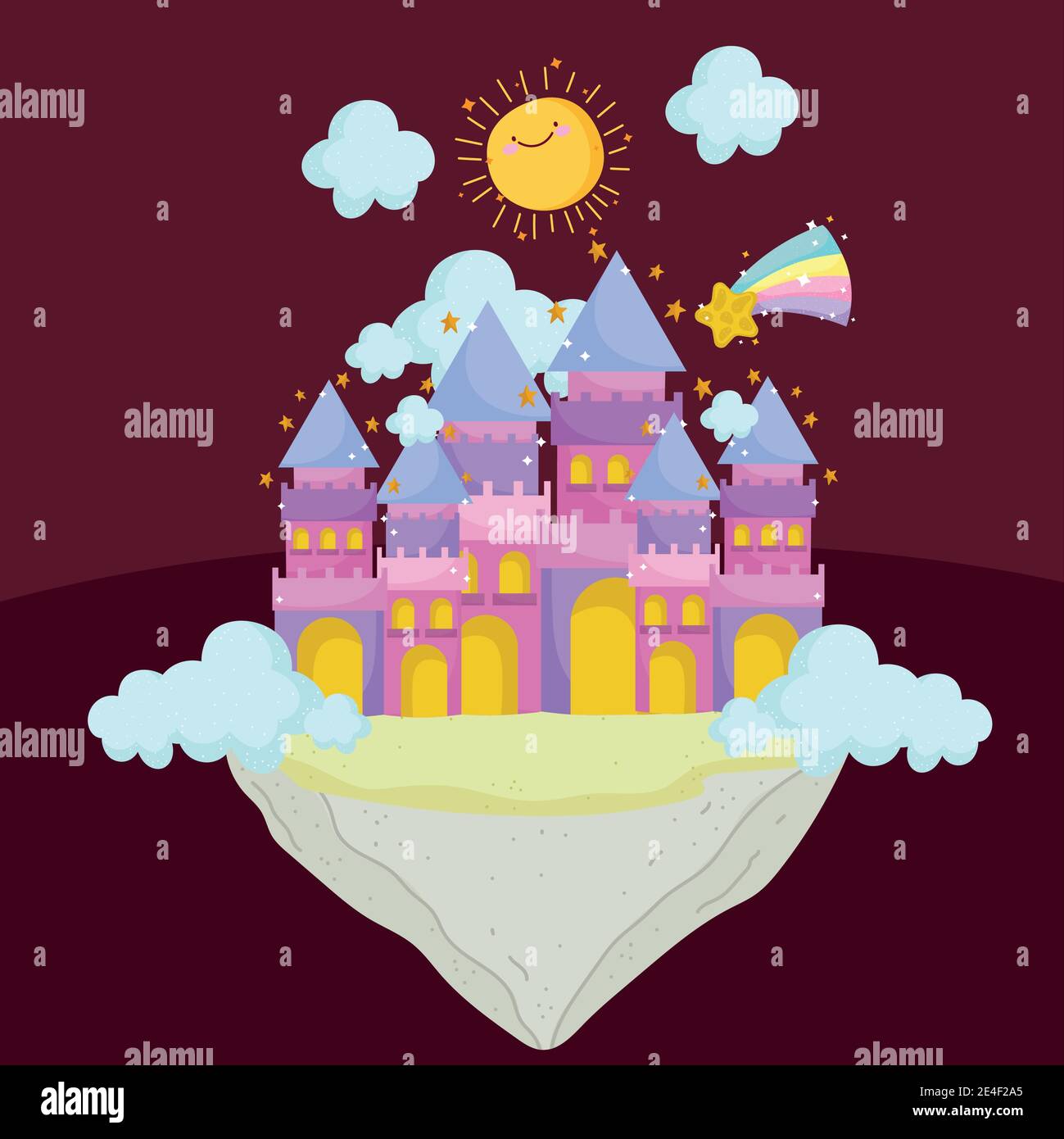 princess tale cartoon castle magic fantasy rainbow sun vector ...