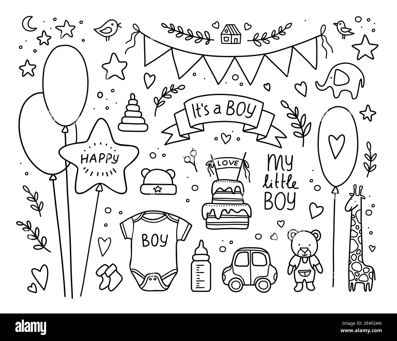 hand drawn new born set of design elements. Vector illustration. doodle ...