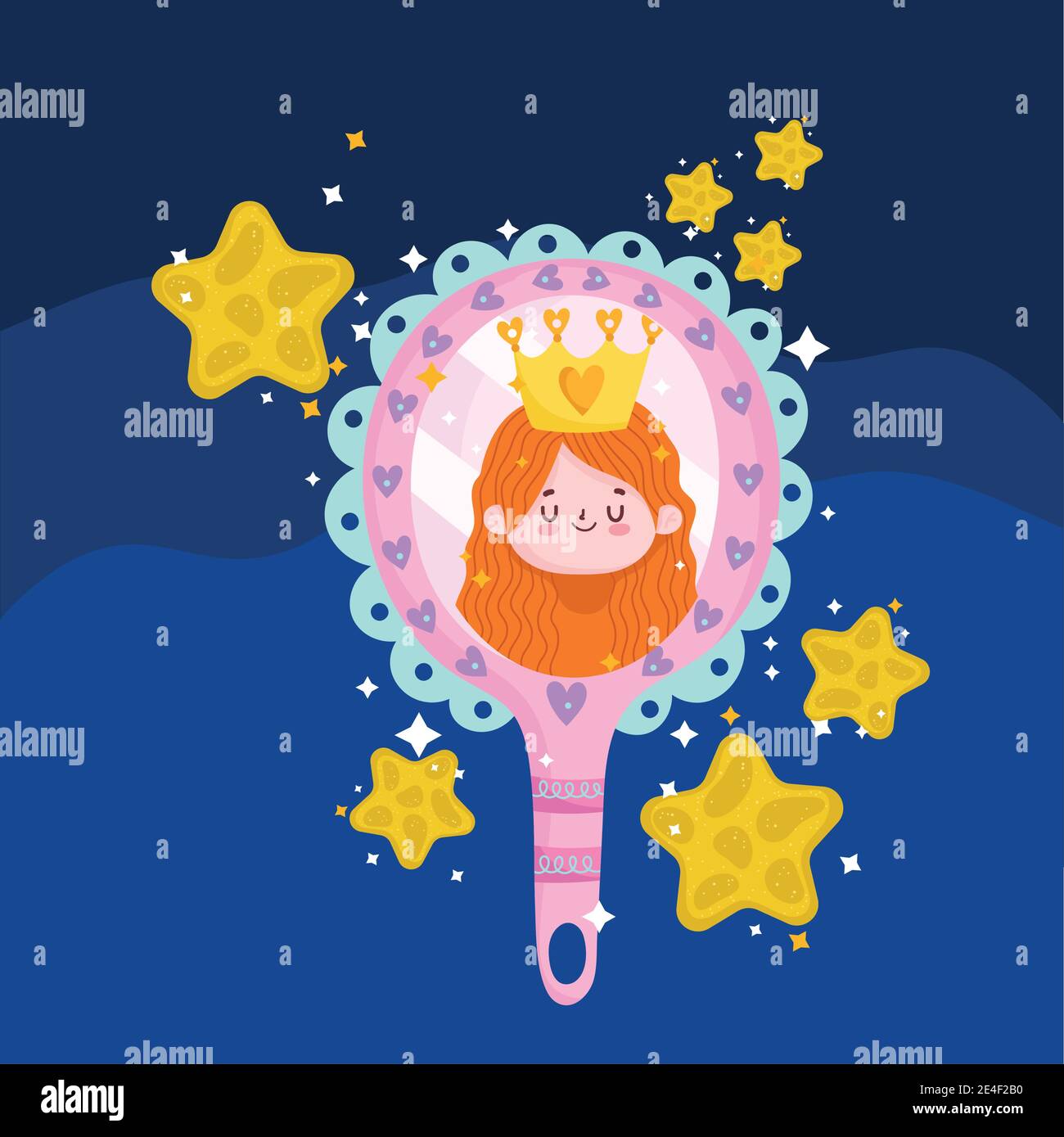 princess tale cartoon girl in mirror magic stars decoration vector ...