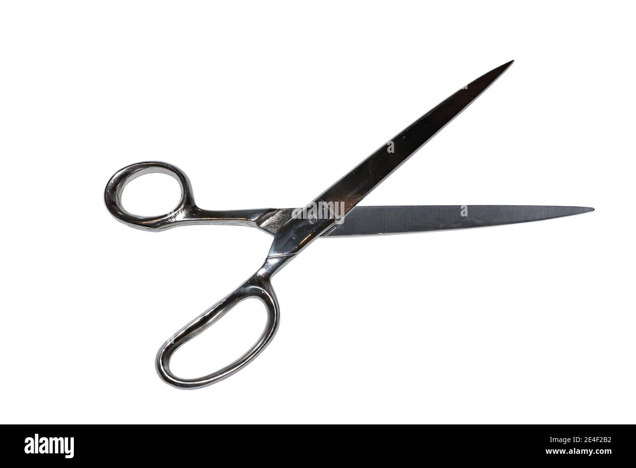 open metal scissors isolate on white background Stock Photo - Alamy