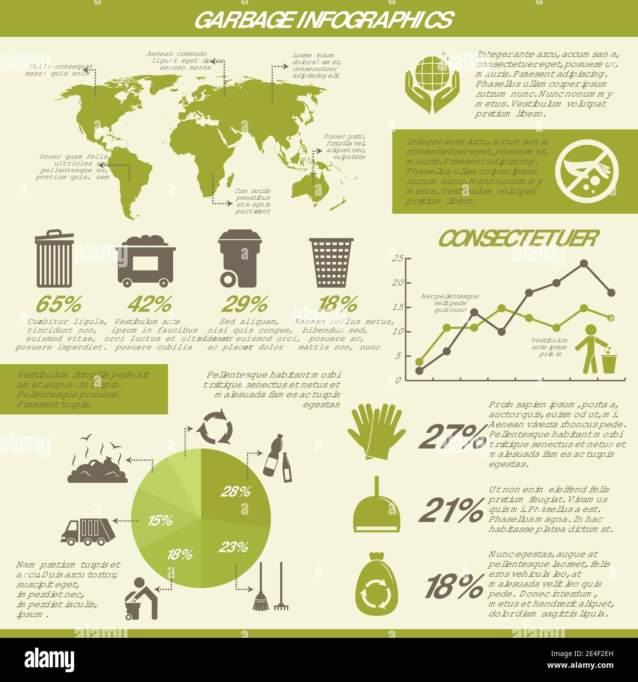 Garbage recycling infographic elements set with icons and charts vector ...