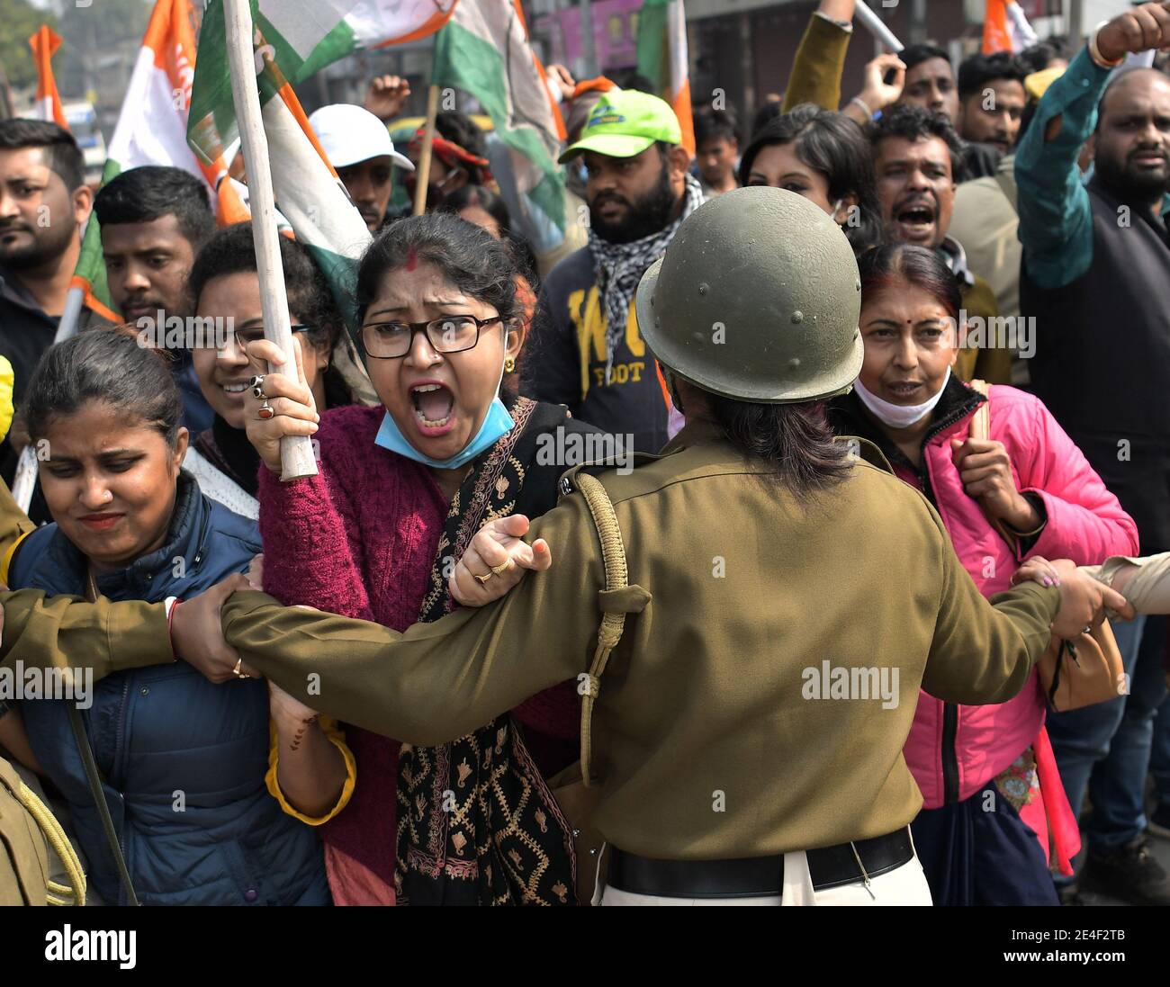 Congress supporters in front of the state Congress Head Office during a ...