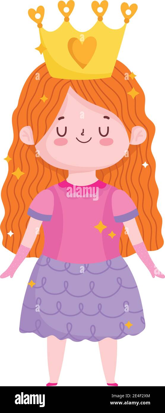 princess little girl with crown cartoon character vector illustration ...