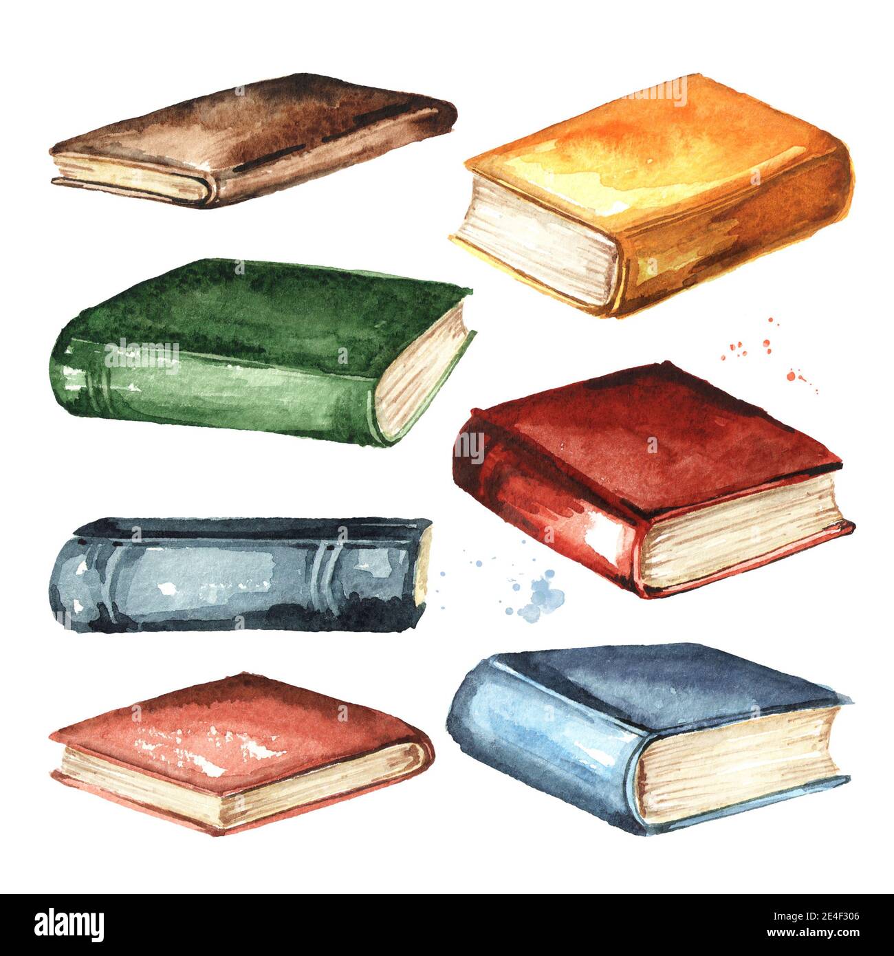 Colored old books collection. Watercolor hand drawn illustration ...
