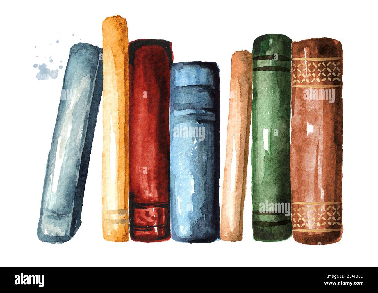 Colored standing old books. Watercolor hand drawn illustration ...