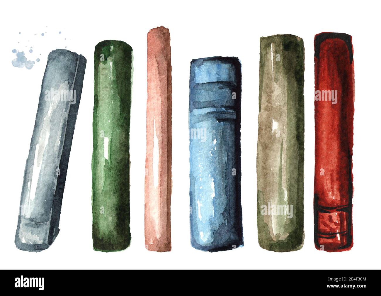 Colored old books collection. Watercolor hand drawn illustration ...