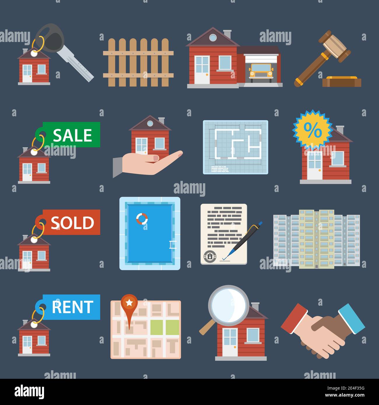 Real estate icons set of sale sold rent property apartment isolated ...