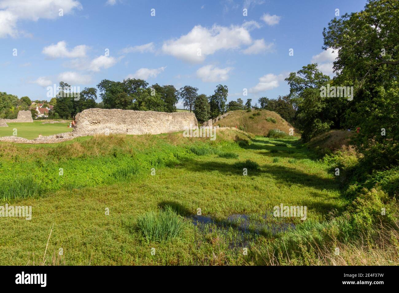 The wide moat of Beckhamsted Castle, a motte-and-bailey castle in ...