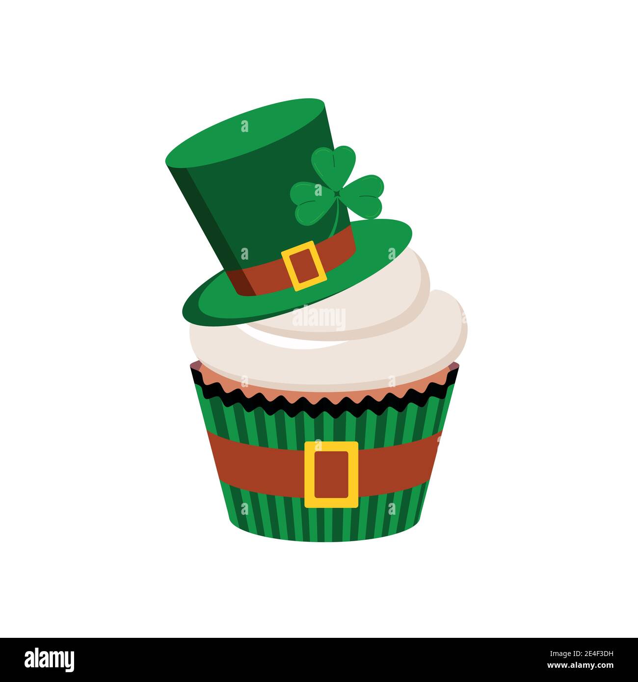 St Patrick cupcake with leprechaun hat isolated on white background ...
