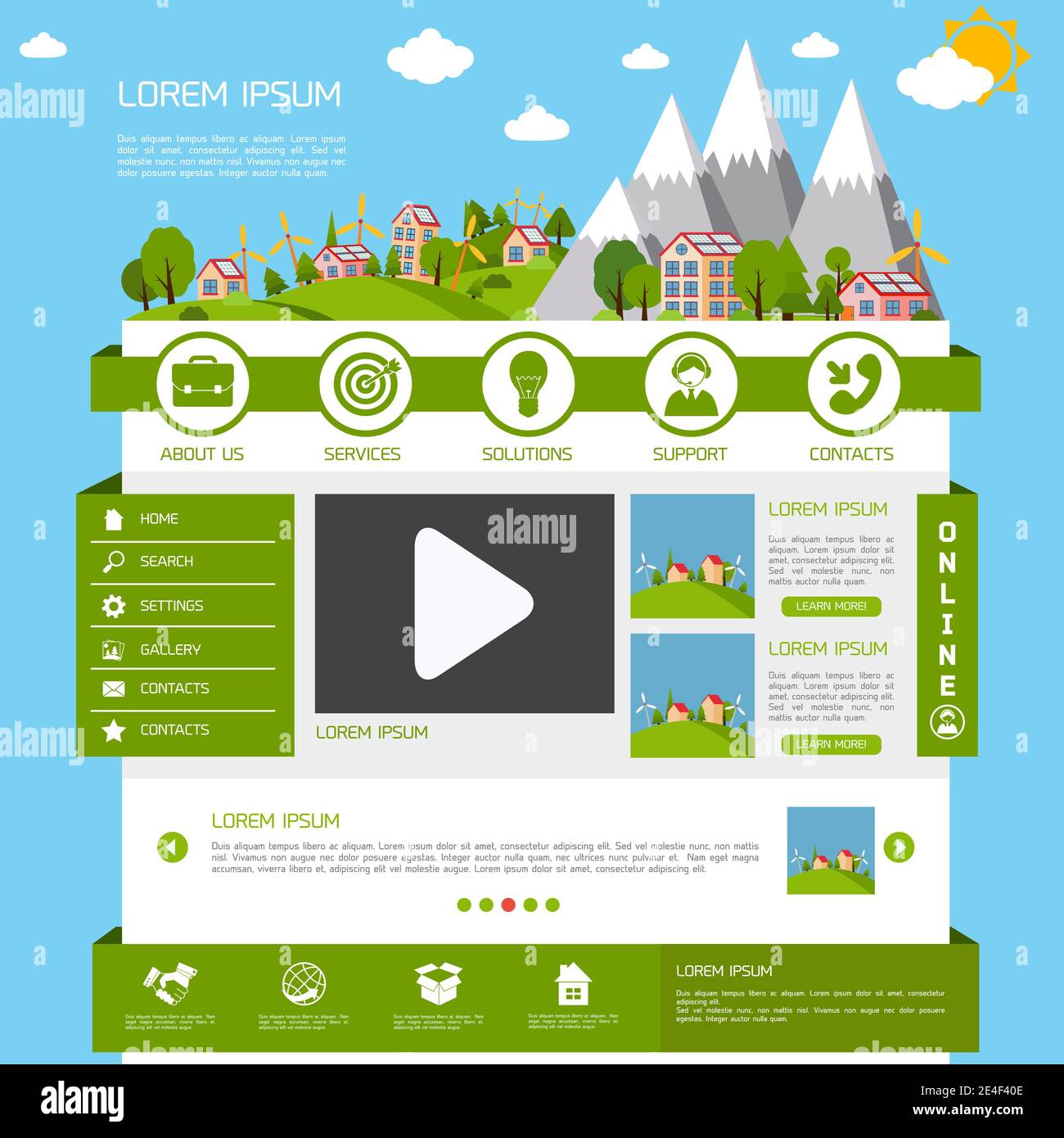 Eco green energy nature website design template layout interface vector ...