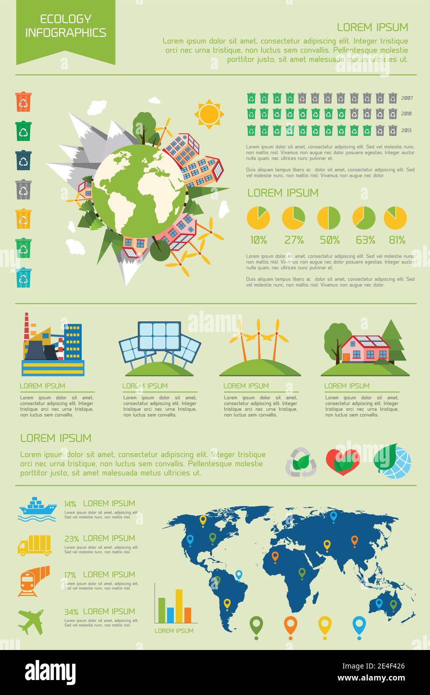 Ecology eco friendly energy world infographic set with graphs and ...