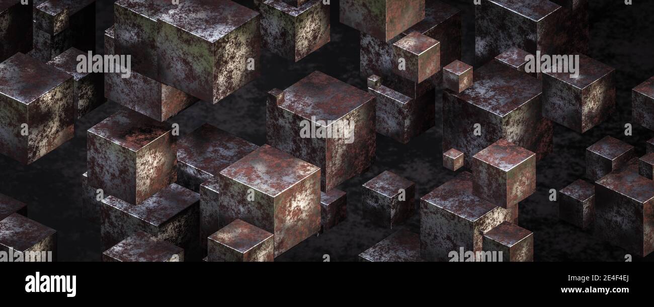 rusty metal cube object 3d render illustration Stock Photo - Alamy