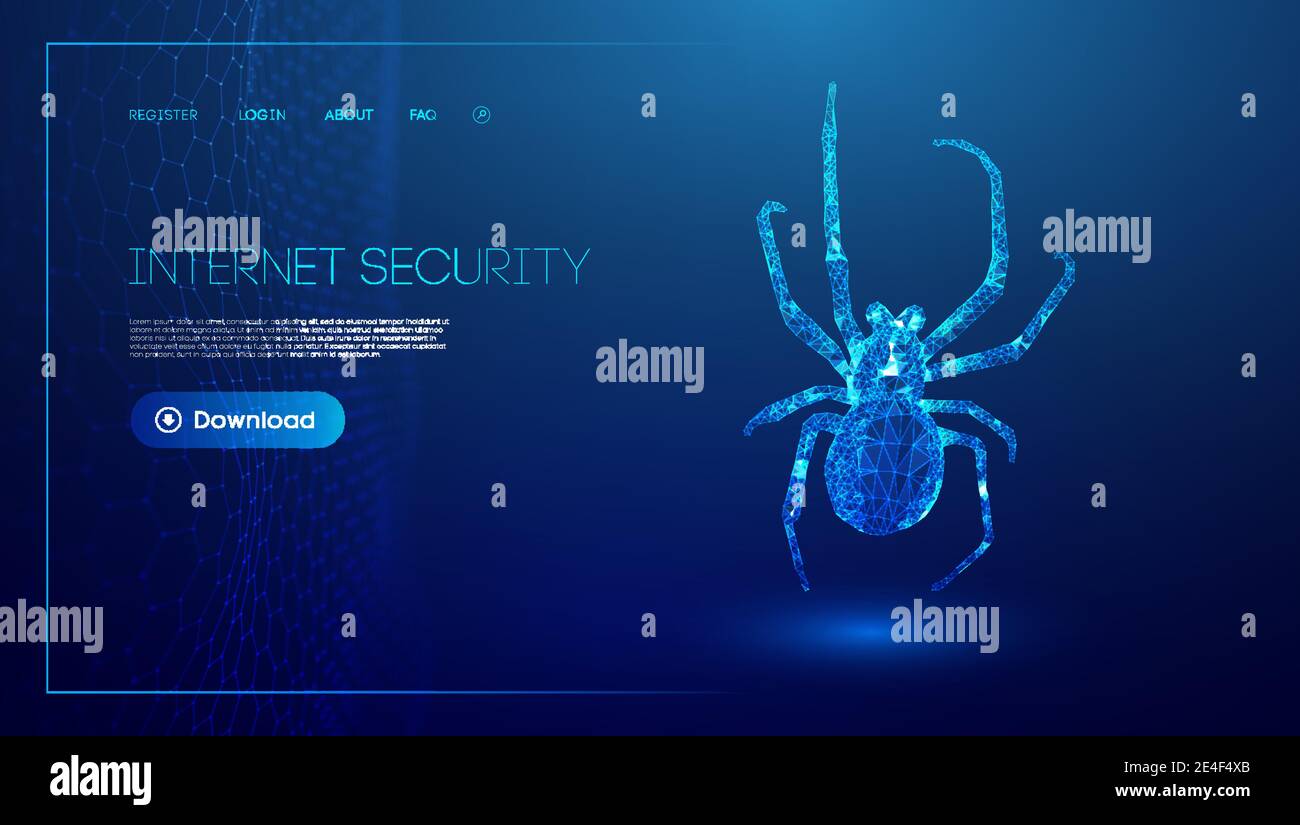 Virus spider in low poly style on blue background. Cybercryme ...