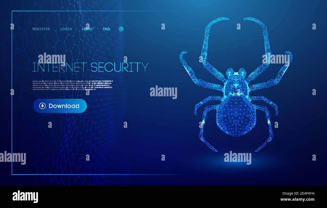 Virus spider in low poly style on blue background. Cybercryme ...