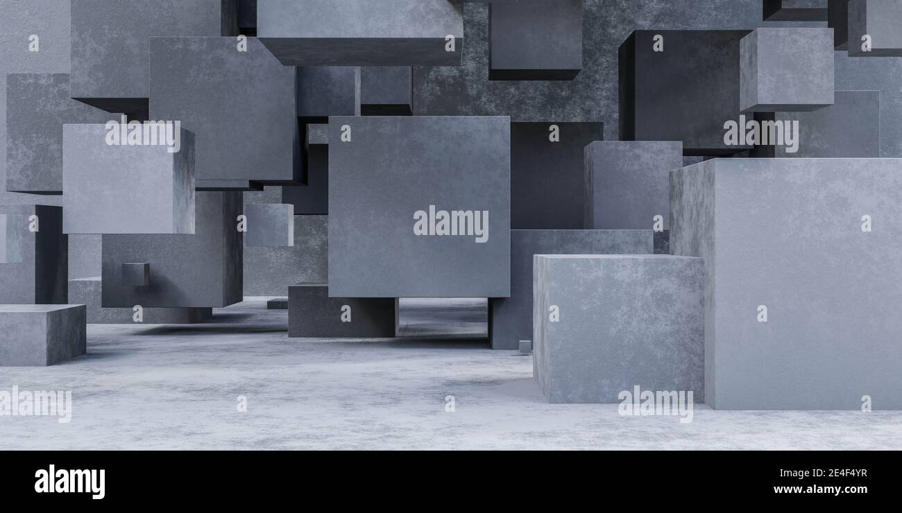 concrete cubes geometric object 3d render illustration Stock Photo - Alamy