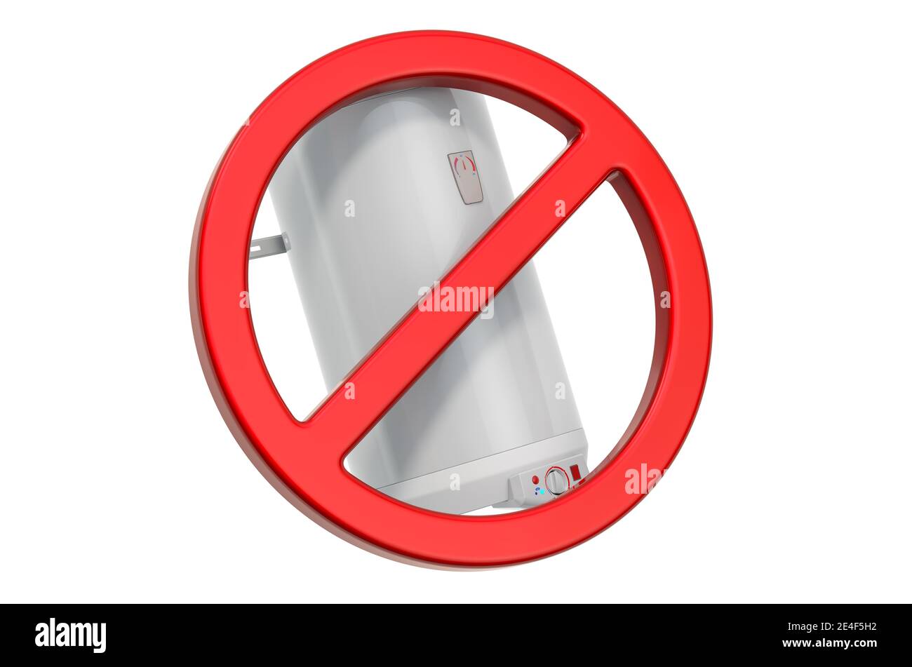 Forbidden sign with electric boiler, 3D rendering isolated on white ...