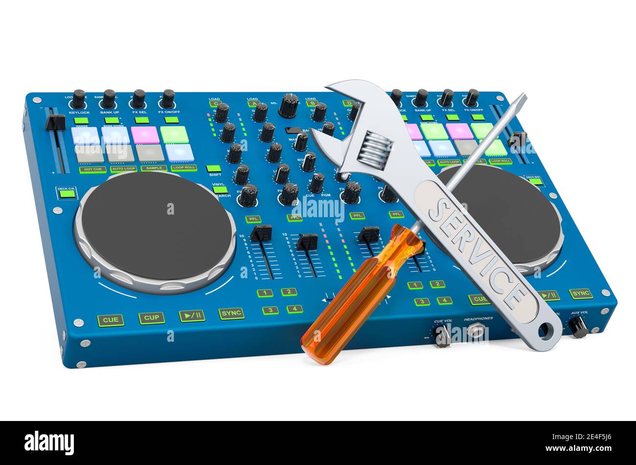 Service and repair of DJ console, 3D rendering isolated on white ...