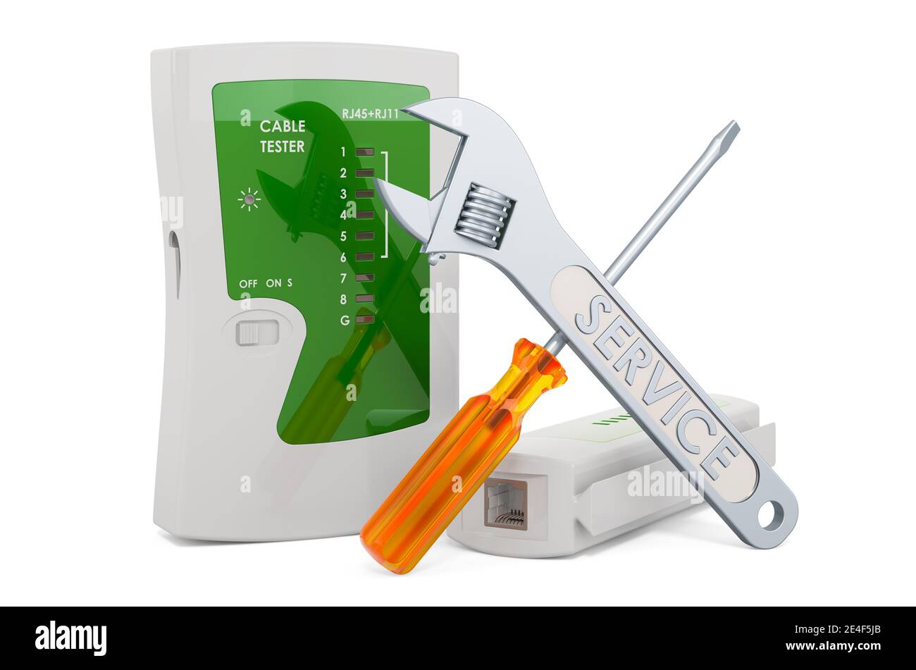 Service and repair of cable tester, 3D rendering isolated on white ...