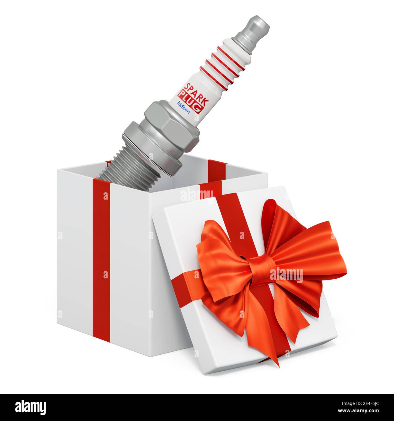 Spark plug inside gift box, present concept. 3D rendering isolated on ...