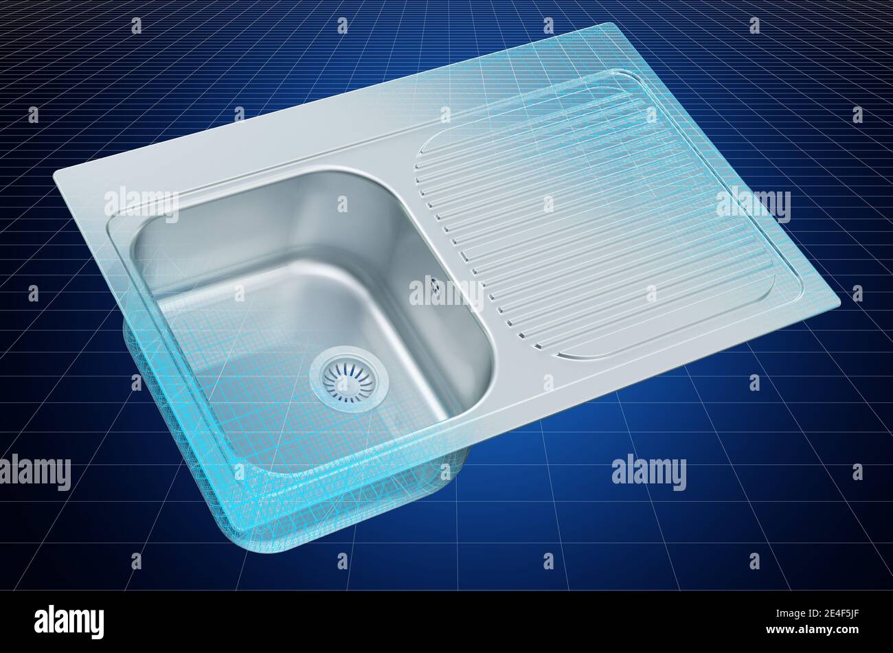Visualization 3d cad model of kitchen sink, blueprint. 3D rendering ...