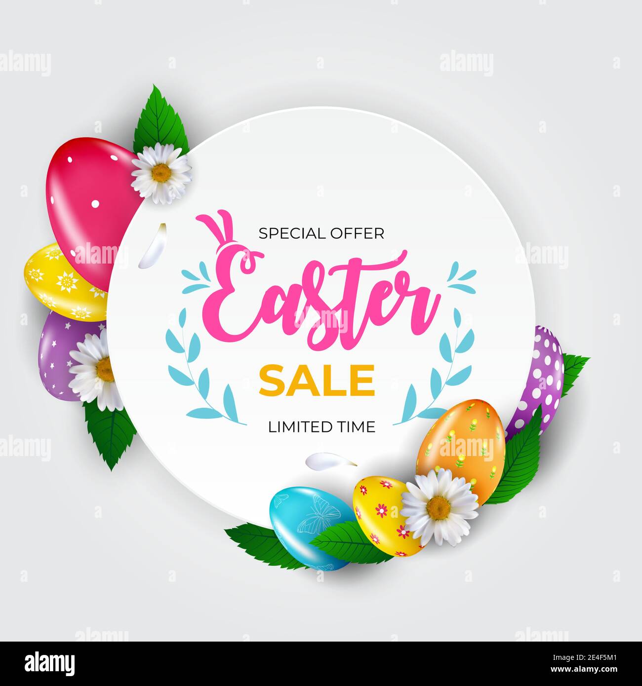 Easter sale poster template with 3d realistic Easter eggs and paint ...