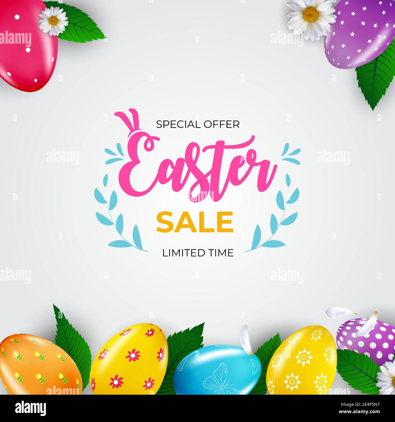 Easter sale poster template with 3d realistic Easter eggs and paint ...