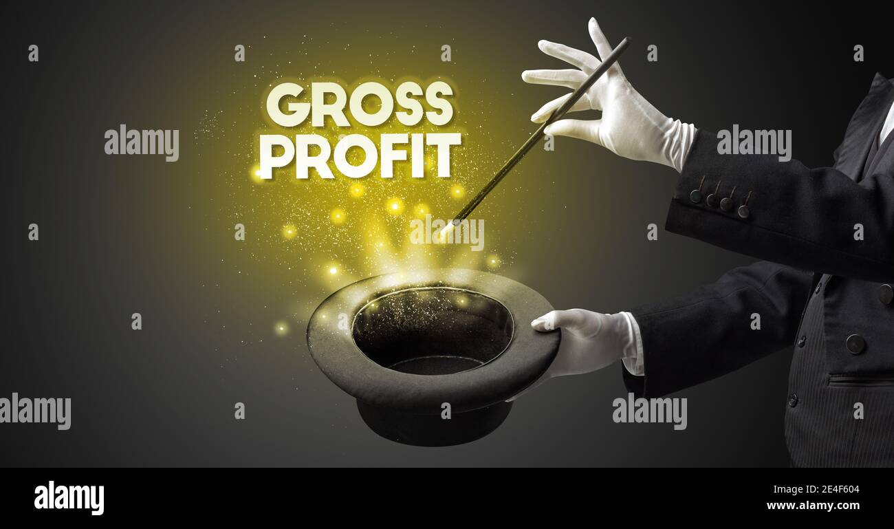 Illusionist is showing magic trick with GROSS PROFIT inscription, new ...