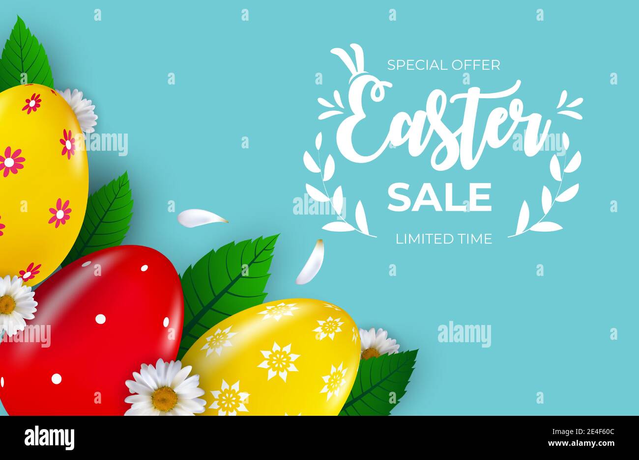 Easter sale poster template with 3d realistic Easter eggs and paint ...