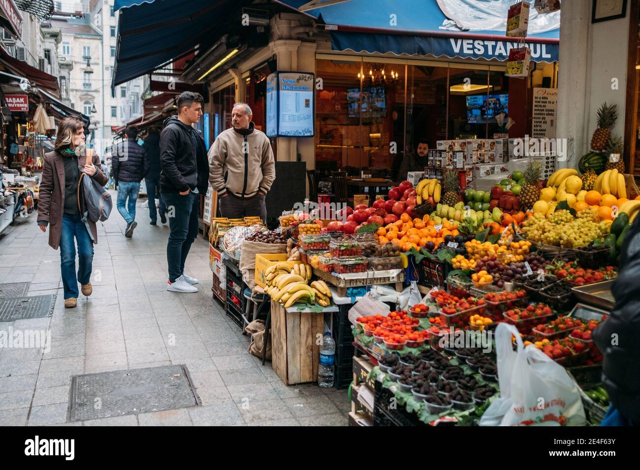 TURKEY, ISTANBUL, DECEMBER 14, 2018: Fresh fruits and vegetables at the ...