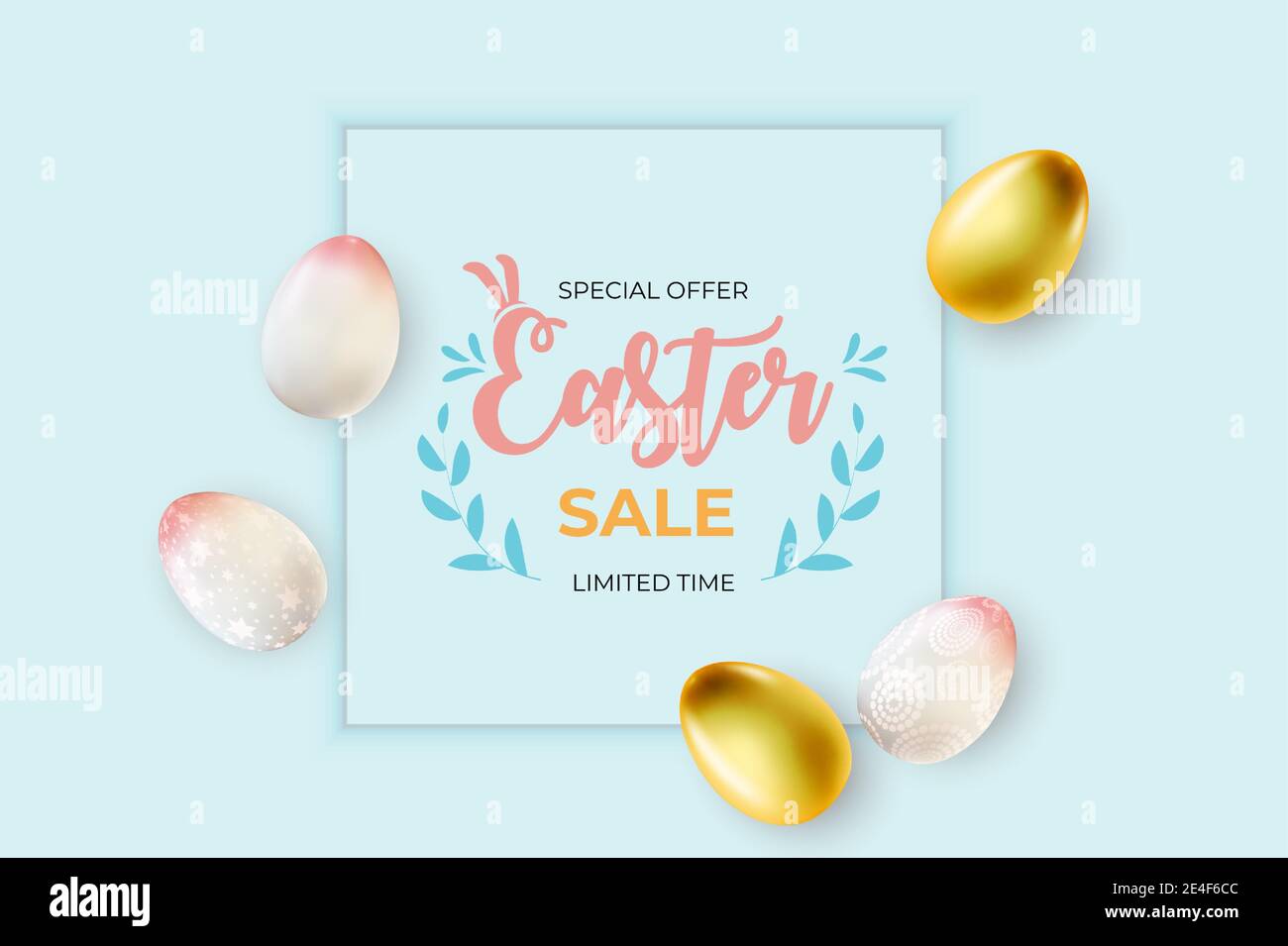 Easter sale poster template with 3d realistic Easter eggs. Template for ...