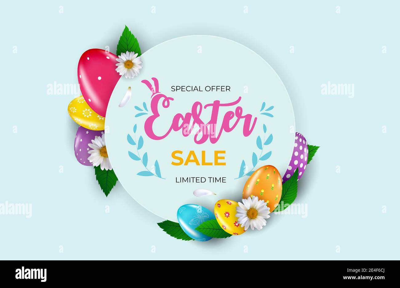Easter sale poster template with 3d realistic Easter eggs. Template for ...