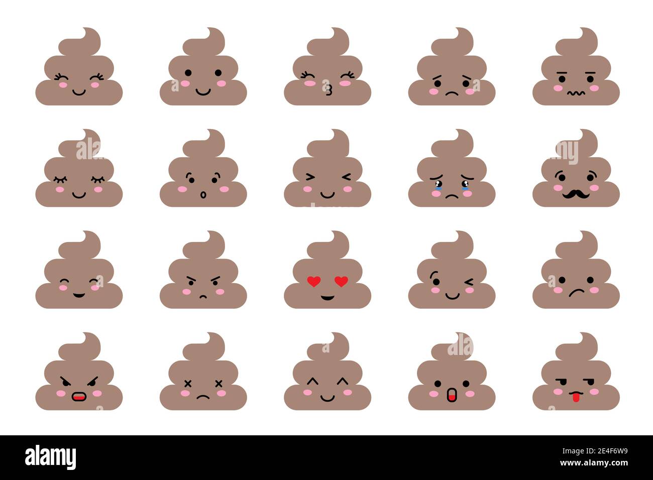 Set of shit shaped emoji with different mood. Kawaii cute poop ...