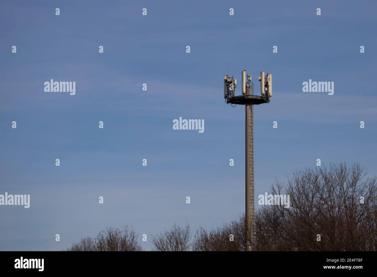 telecommunication antenna behind tree tops Stock Photo - Alamy