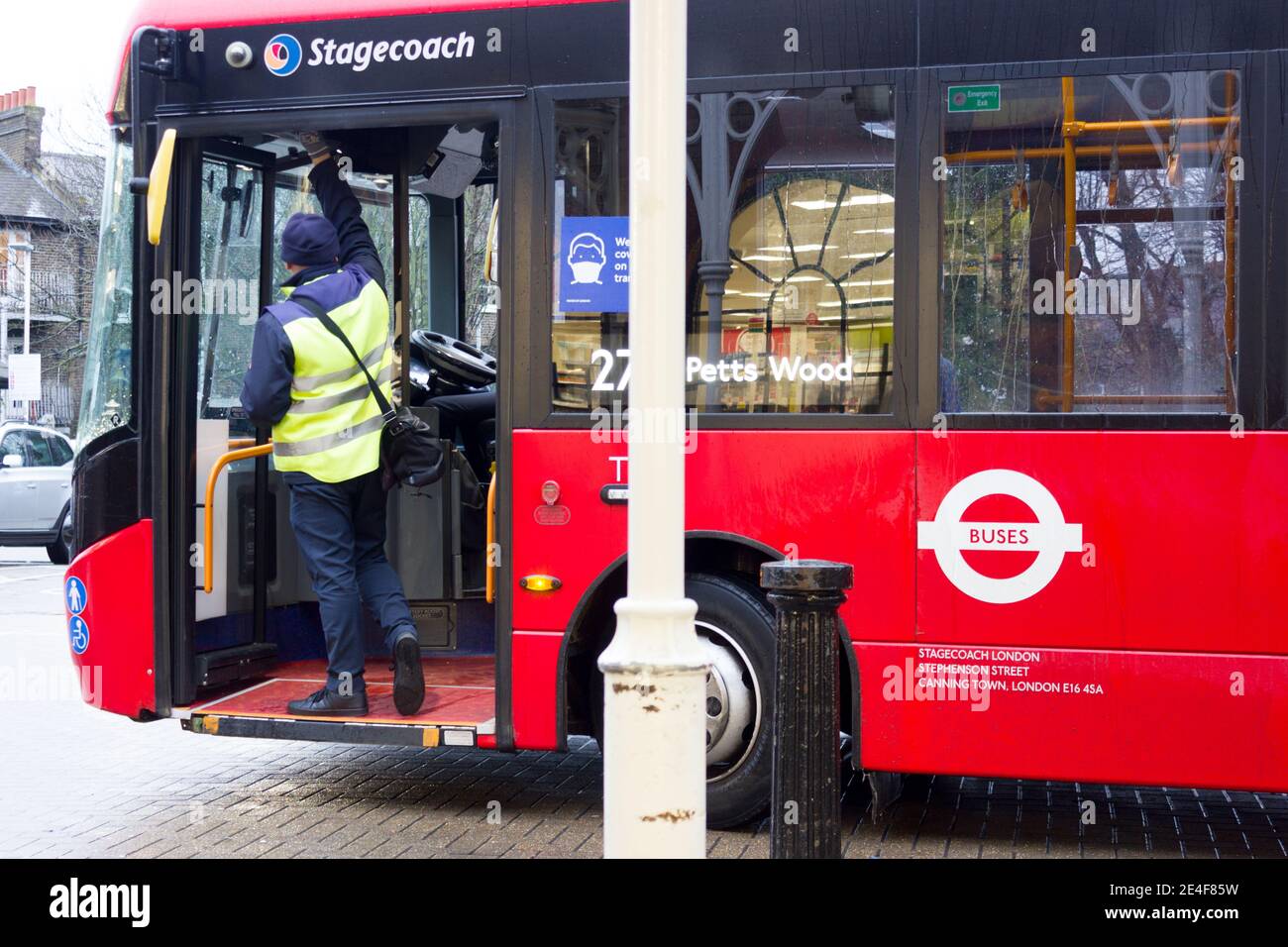 Stagecoach Bus driver open door to get ready for passengers Stock Photo ...