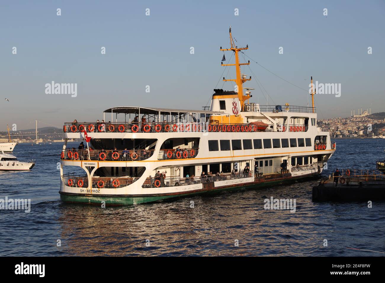 ISTANBUL, TURKEY - DECEMBER 31, 2020: Sehir Hatlari ferry in Bosphorus ...
