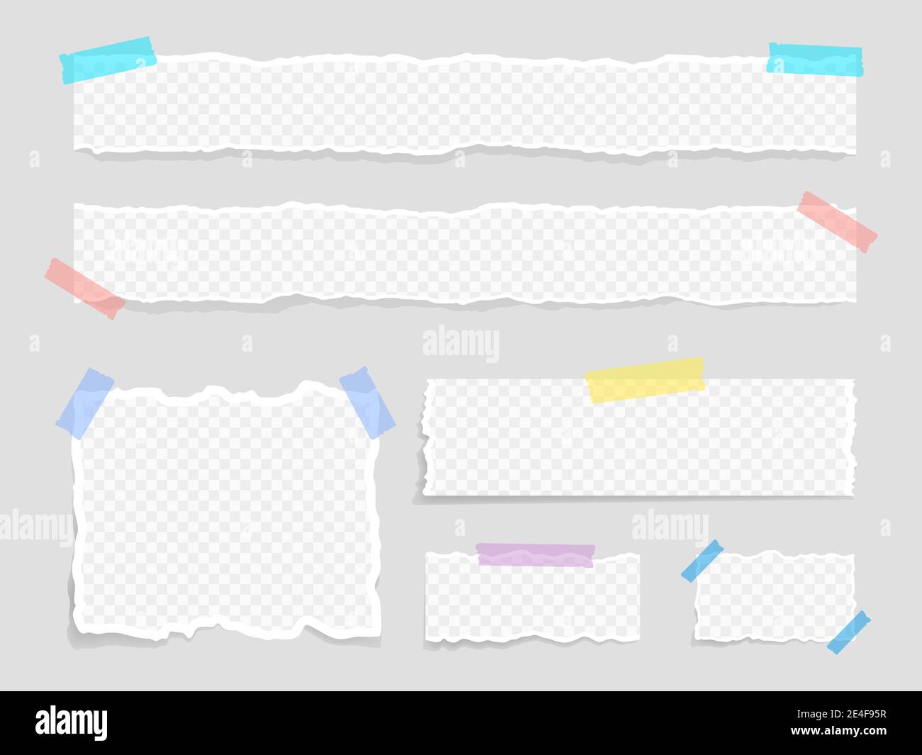 Set of torn paper affixed with duct tape. Paper waste. Torn paper, torn ...