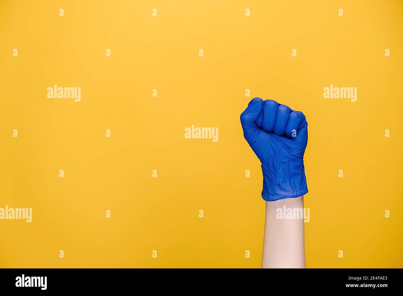 Hand gesture and coronavirus concept. Close up of female hand in ...