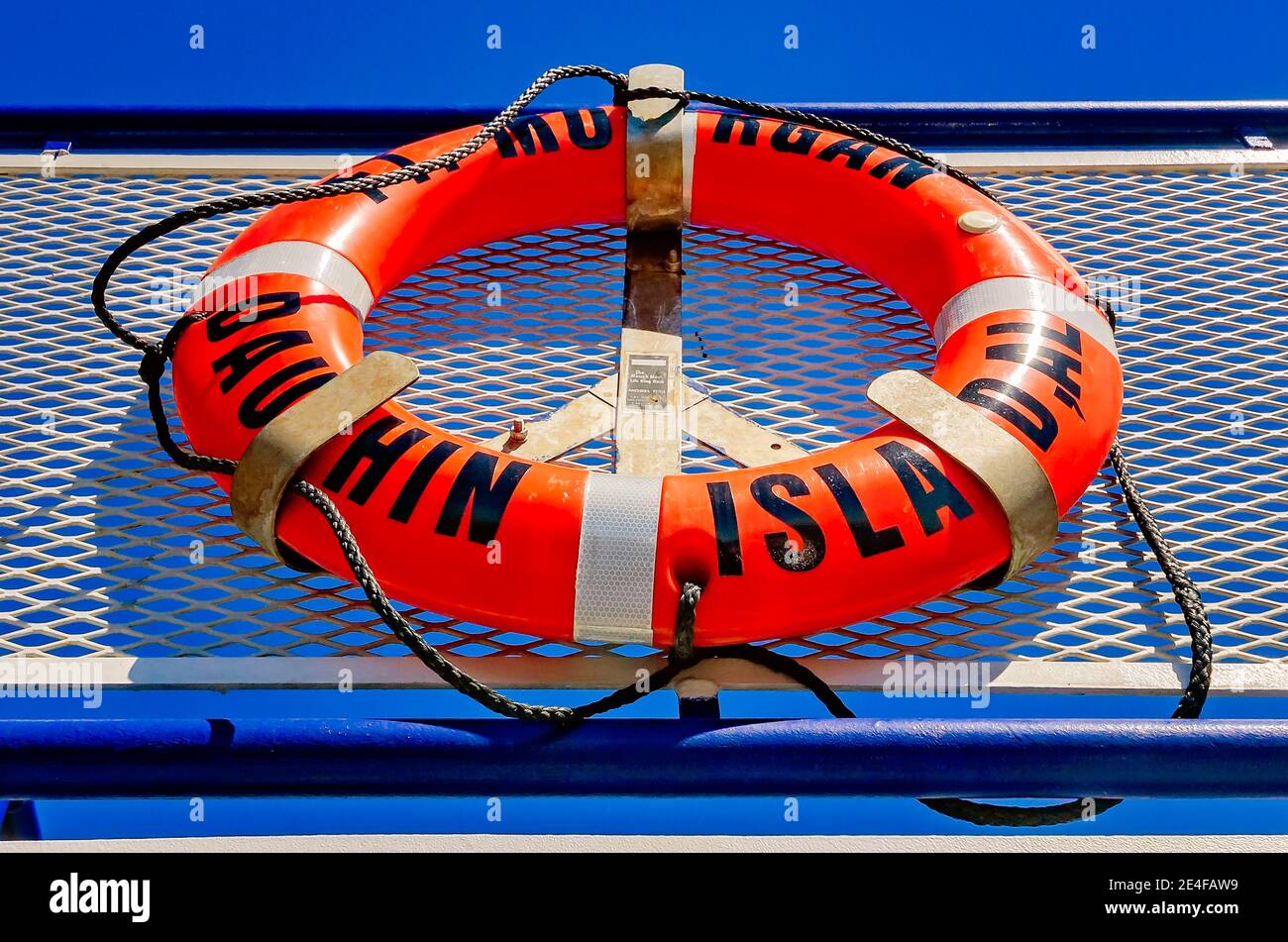 A life ring hangs on the Mobile Bay Ferry, March 6, 2016, in Dauphin ...