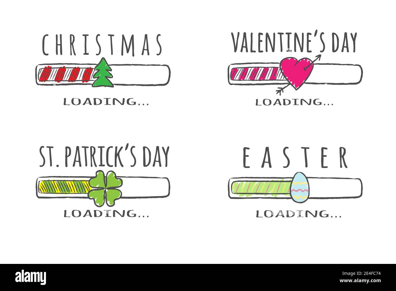 Set of holidays progress bar with inscriptions - Christmas, Easter ...