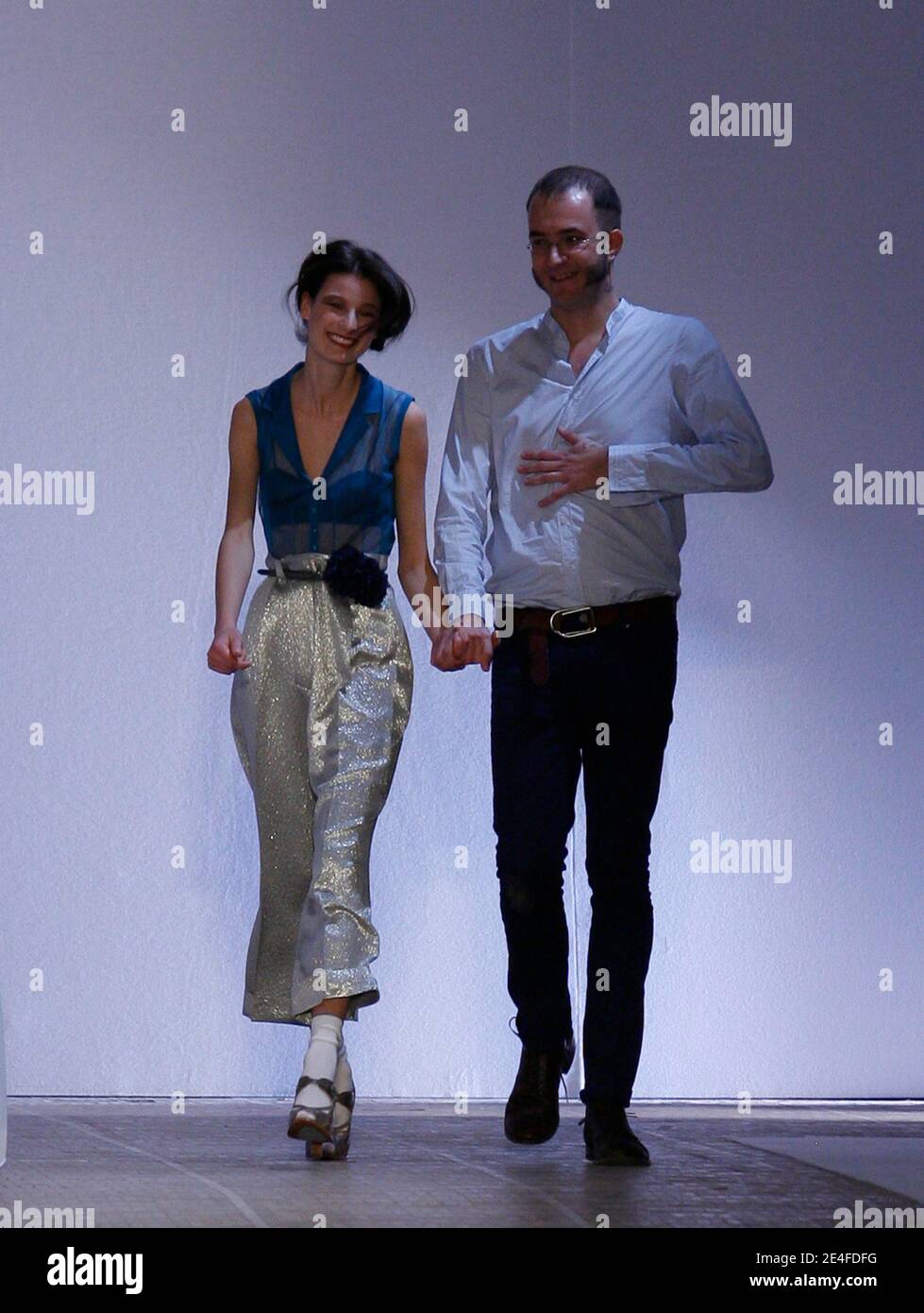 Italian designer Marco Zanini appears during Rochas Spring-Summer 2010 ...