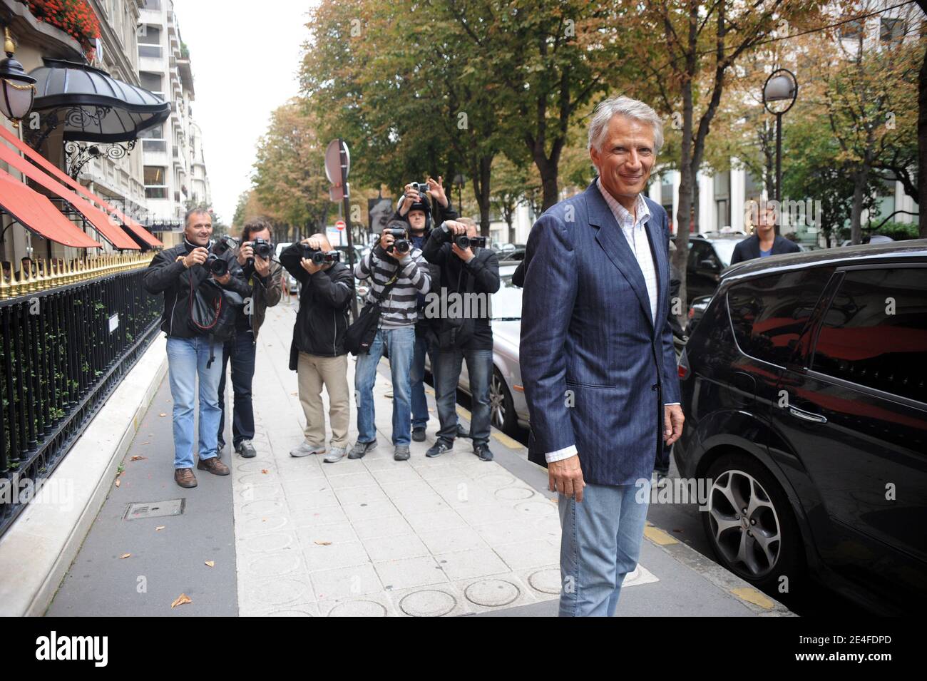 Dominique de Villepin leaving the Plazza Athenee hotel after a lunch in ...