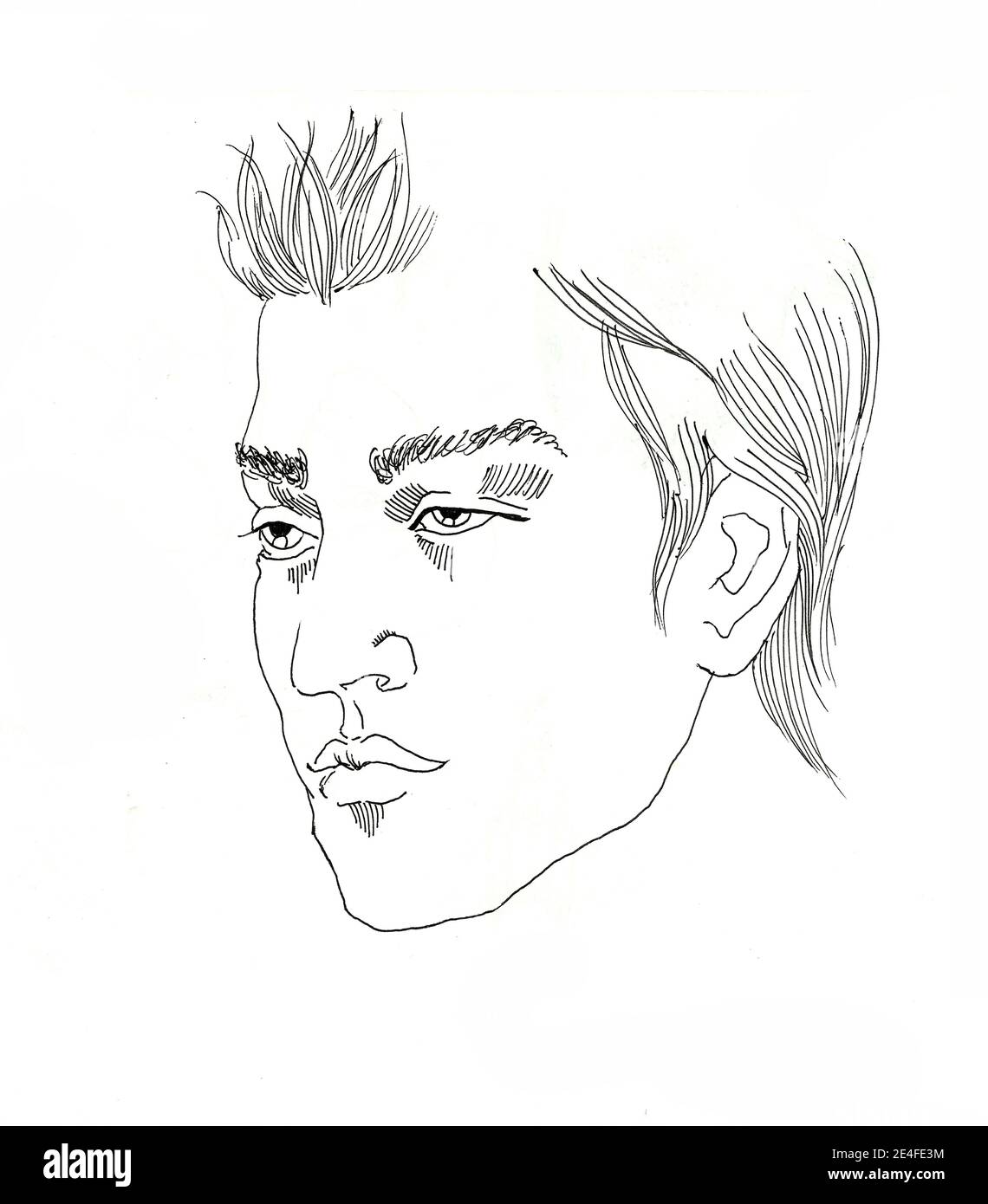 line art young man portrait ink drawing on white Stock Photo - Alamy