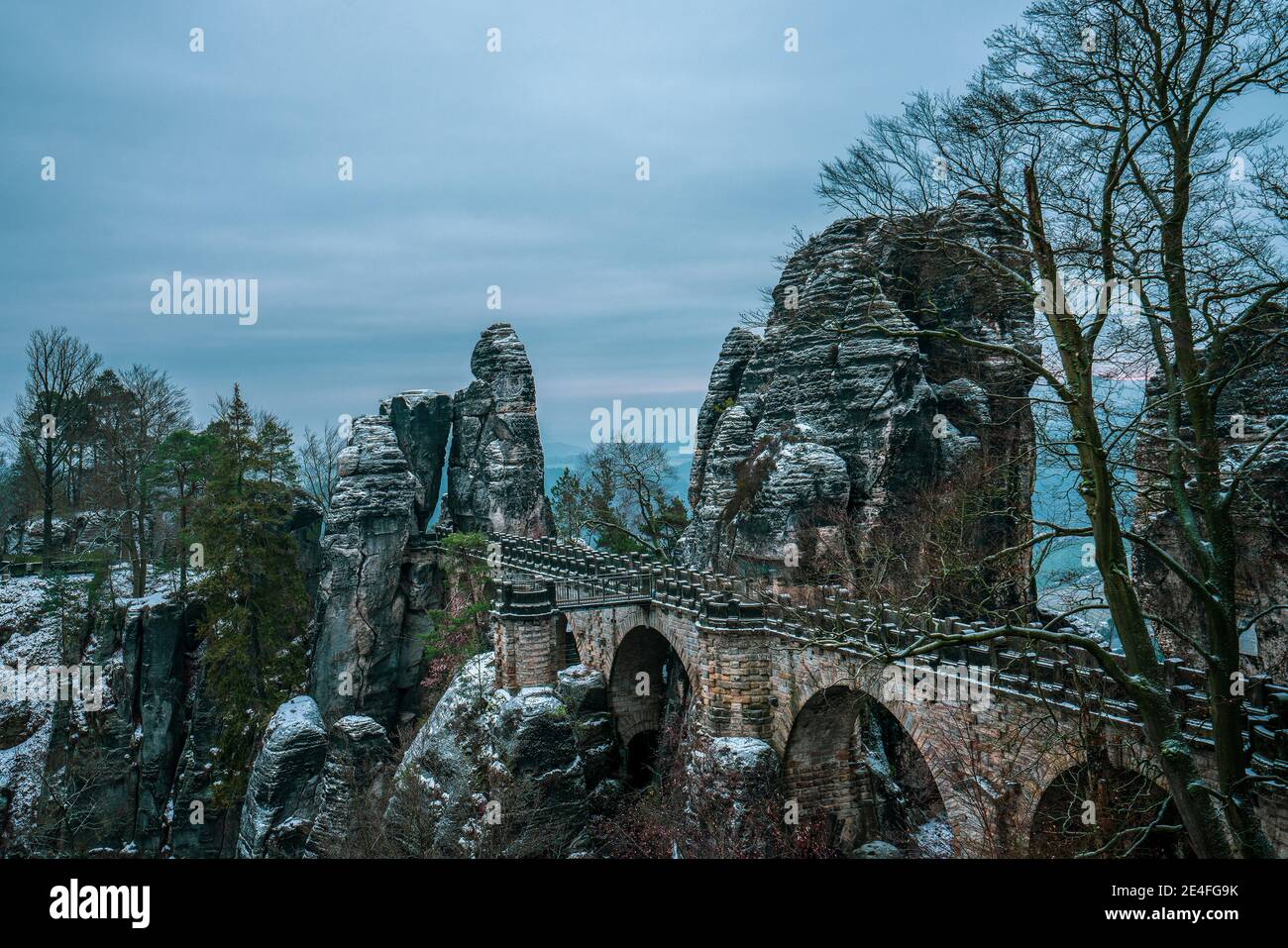 panoramic view of the Bastei bridge in winter Stock Photo - Alamy
