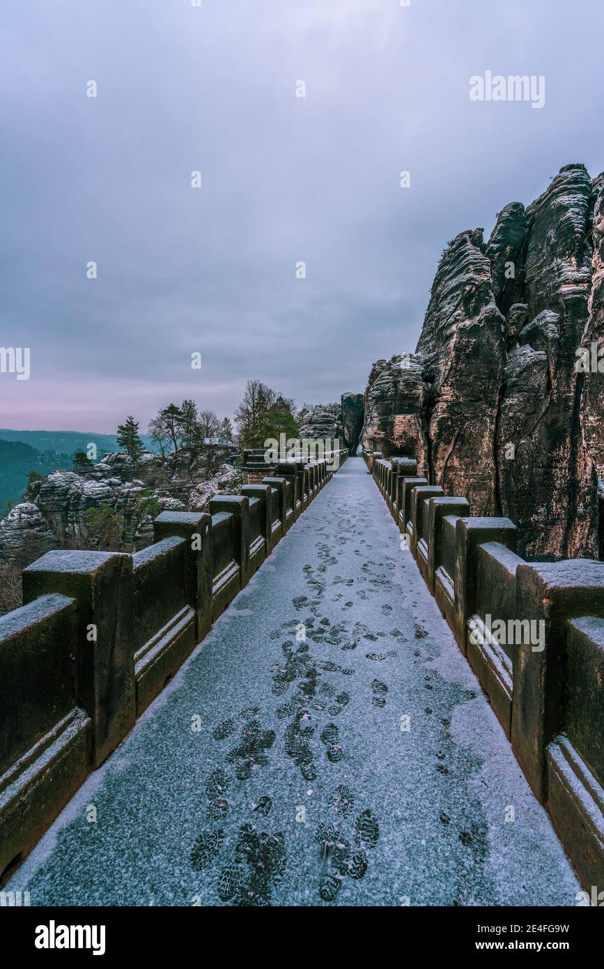 Bastei bridge in winter, Saxon Switzerland Stock Photo - Alamy