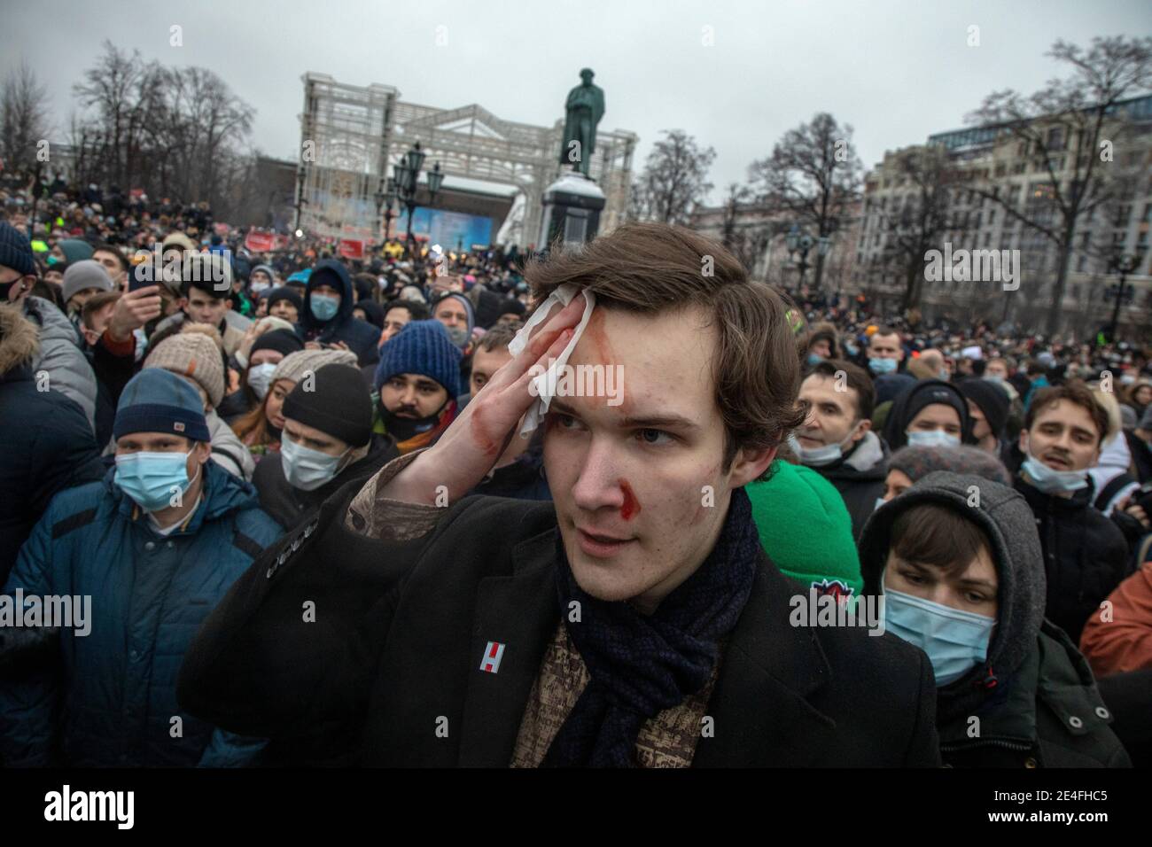 Moscow, Russia. 23rd of January, 2021 People take part in an ...